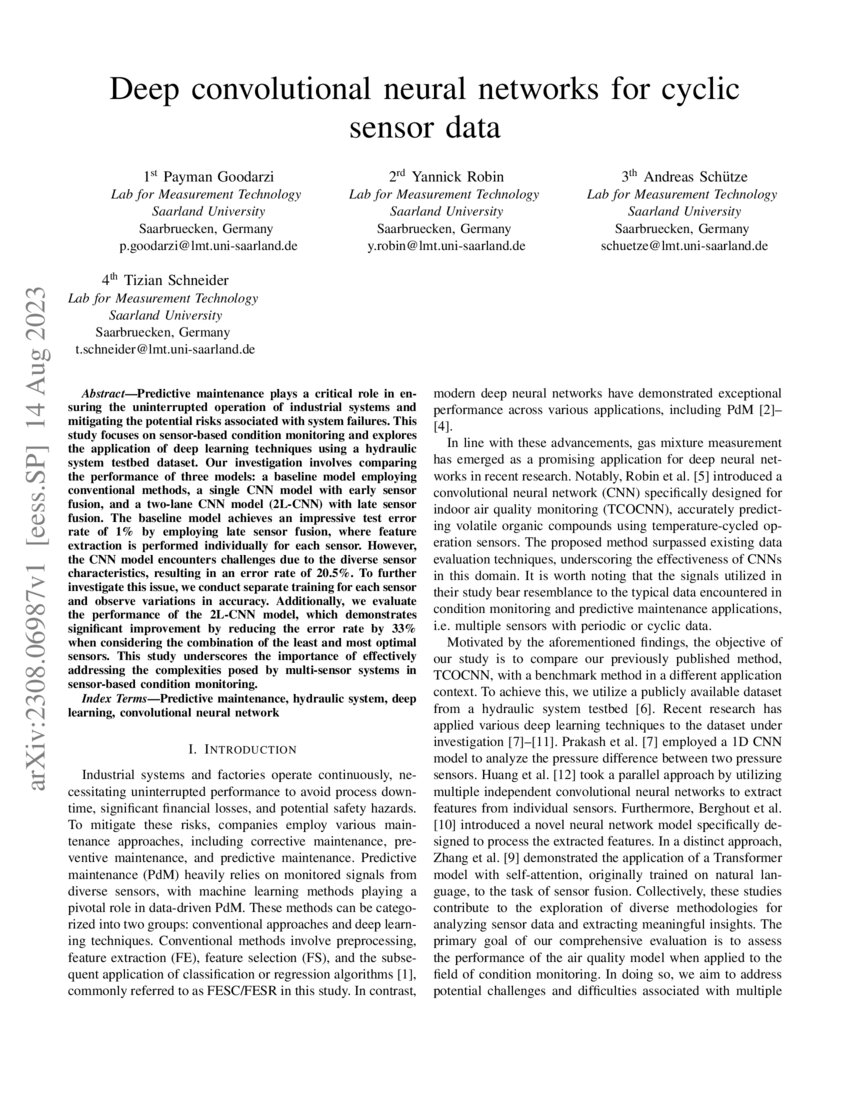 Deep Convolutional Neural Networks For Cyclic Sensor Data Deepai