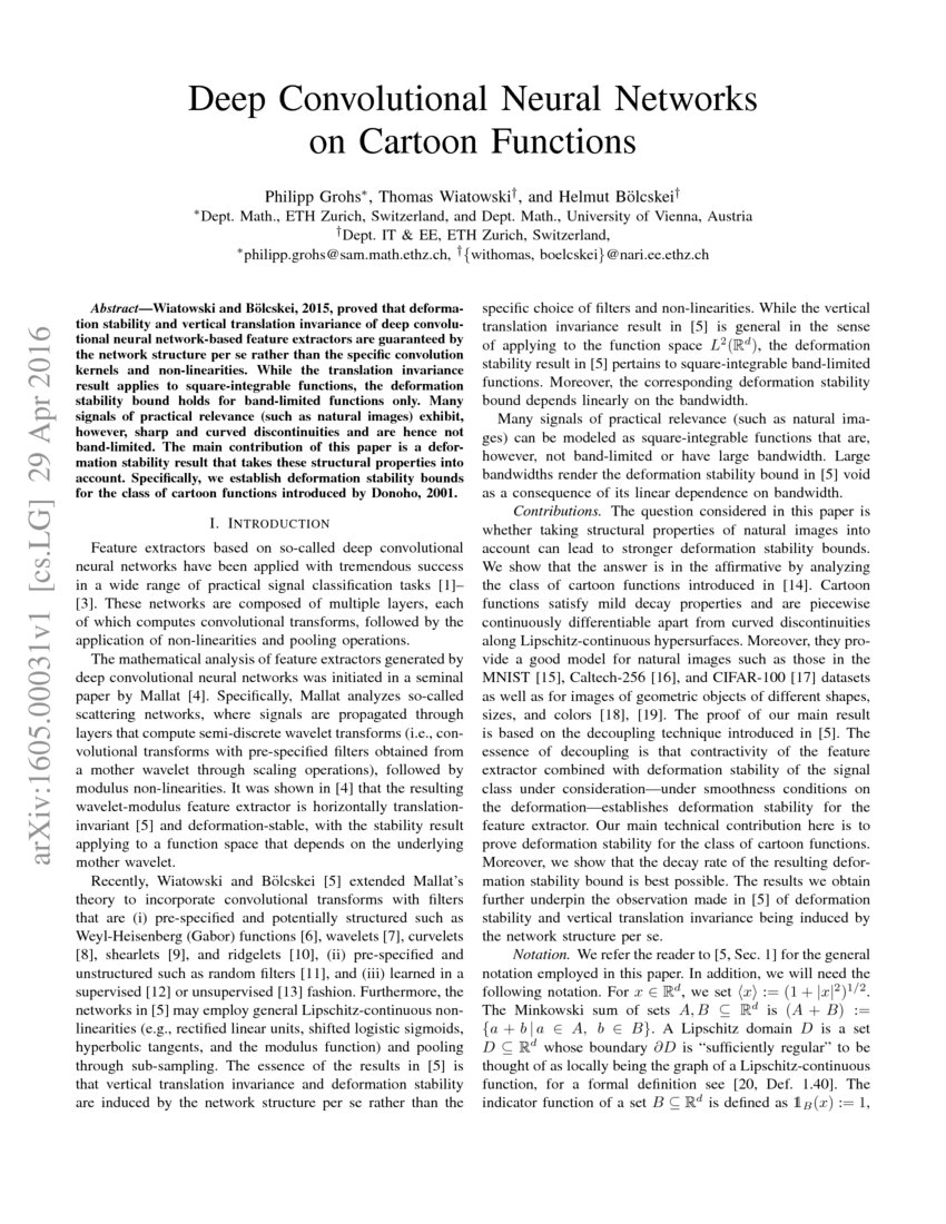 Deep Convolutional Neural Networks On Cartoon Functions Deepai