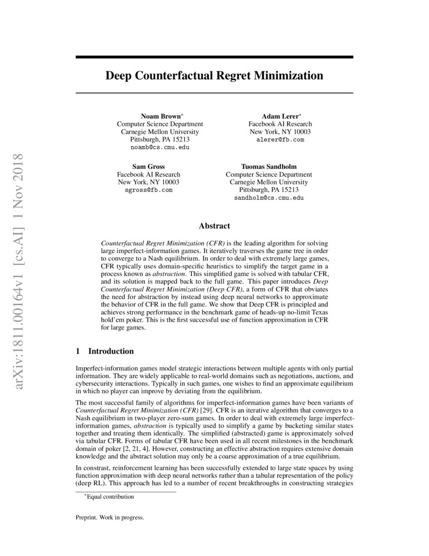 Deep Counterfactual Regret Minimization Deepai