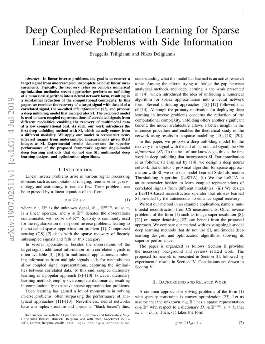 Deep Coupled Representation Learning For Sparse Linear Inverse Problems With Side Information 5876