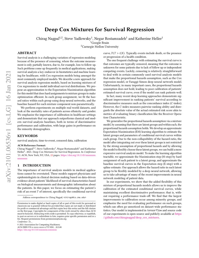 Deep Cox Mixtures For Survival Regression Deepai