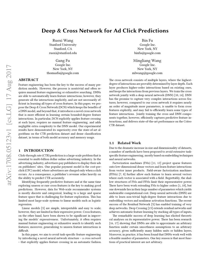 Deep And Cross Network For Ad Click Predictions Deepai
