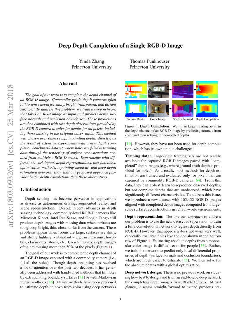 Deep Depth Completion of a Single RGB-D Image | DeepAI