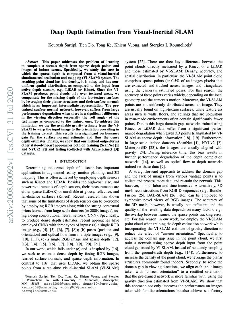 Deep Depth Estimation from Visual-Inertial SLAM | DeepAI