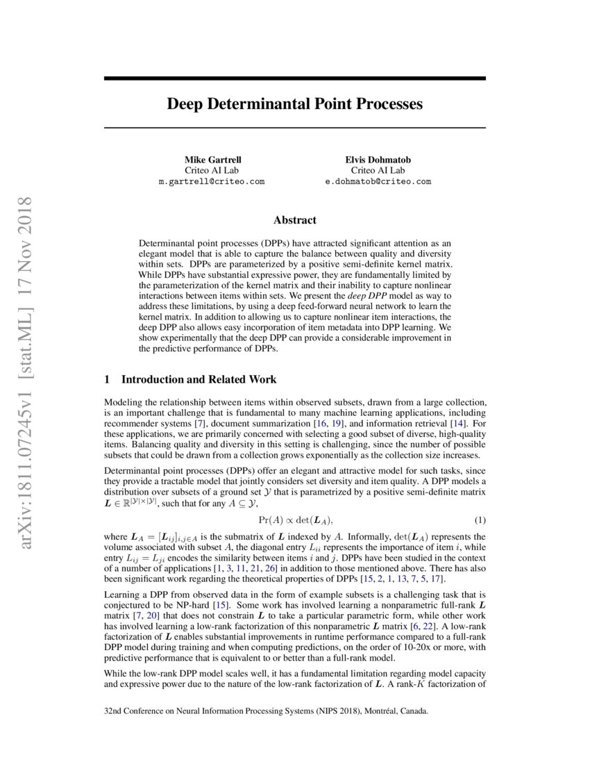 Deep Determinantal Point Processes | DeepAI
