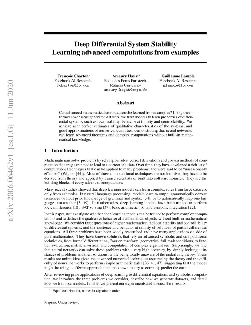 Deep Differential System Stability – Learning advanced computations from examples | DeepAI