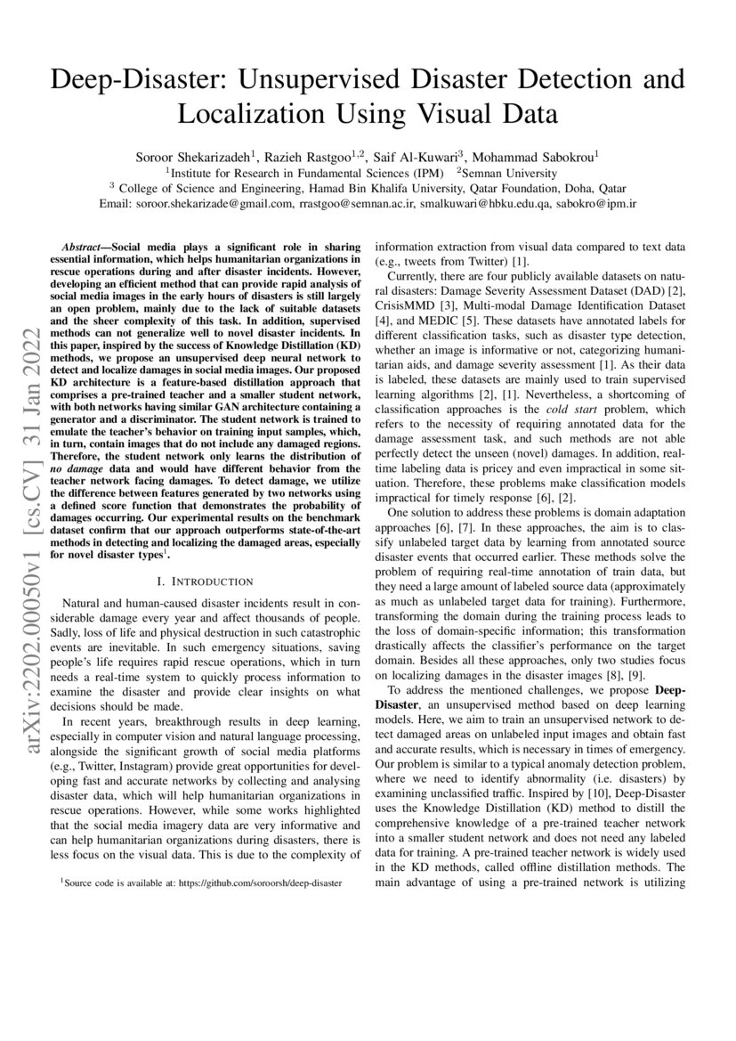 Deep-Disaster: Unsupervised Disaster Detection and Localization Using ...