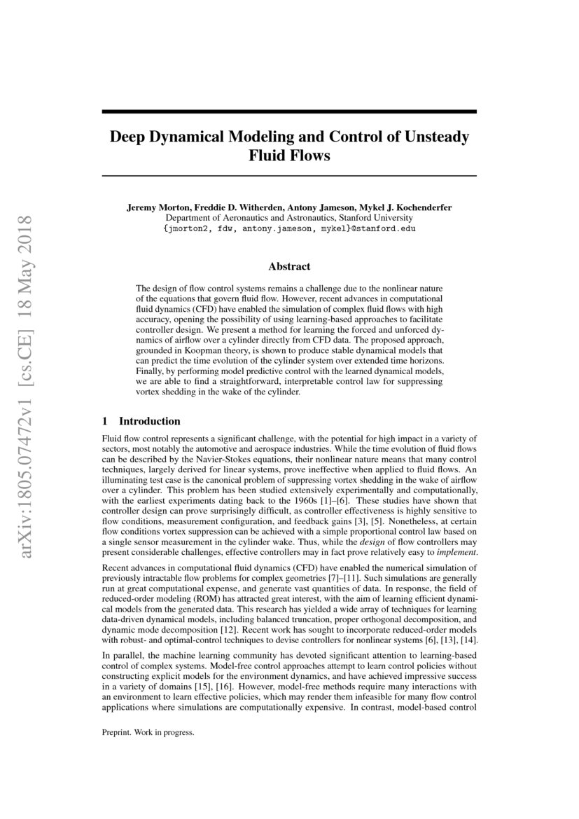 Deep Dynamical Modeling And Control Of Unsteady Fluid Flows Deepai