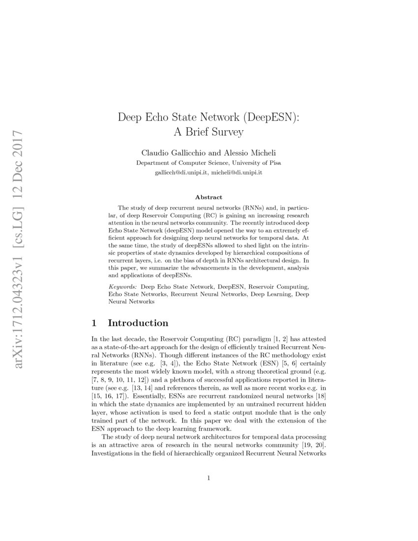 Deep Echo State Network (DeepESN): A Brief Survey | DeepAI