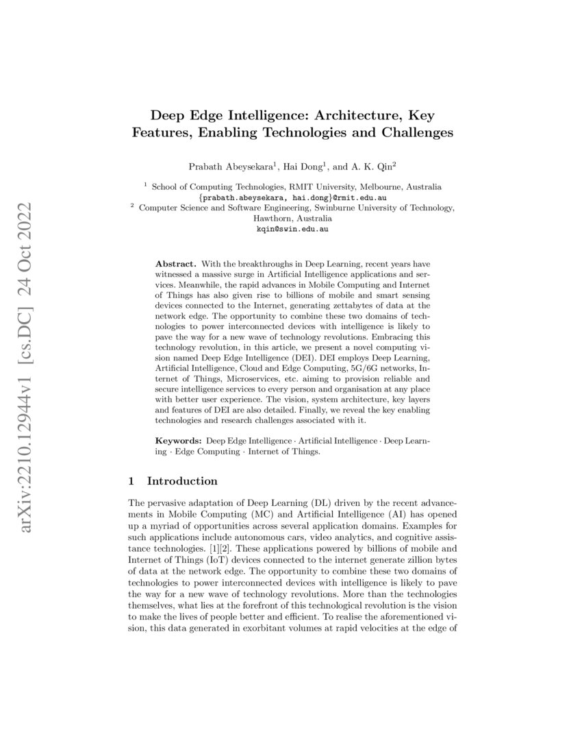 Deep Edge Intelligence: Architecture, Key Features, Enabling Technologies and Challenges | DeepAI