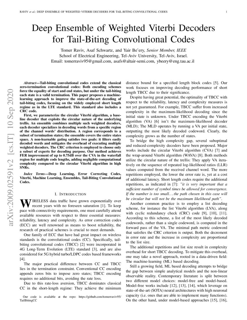 Deep Ensemble Of Weighted Viterbi Decoders For Tail Biting Convolutional Codes Deepai