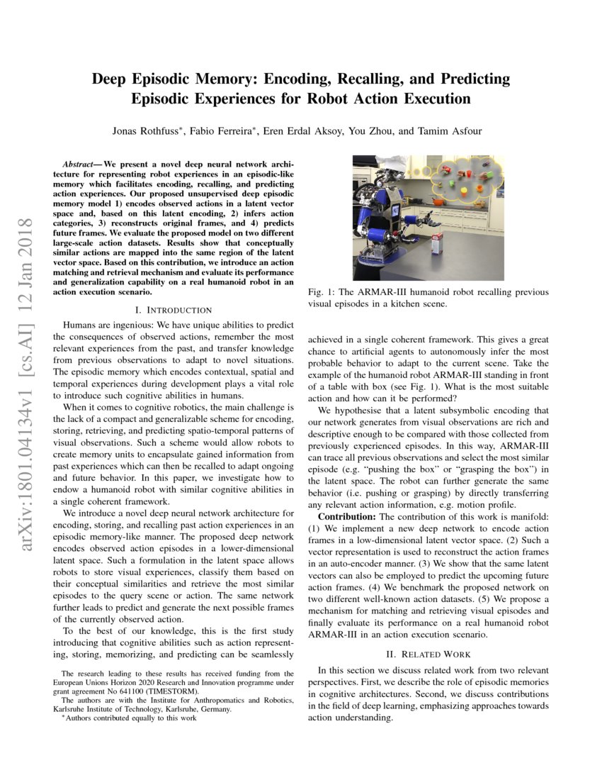 Deep Episodic Memory Encoding Recalling And Predicting Episodic Experiences For Robot Action 