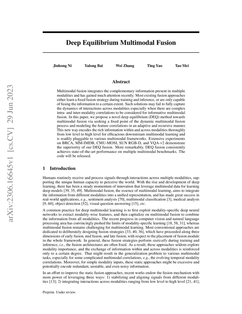 Deep Equilibrium Multimodal Fusion | DeepAI