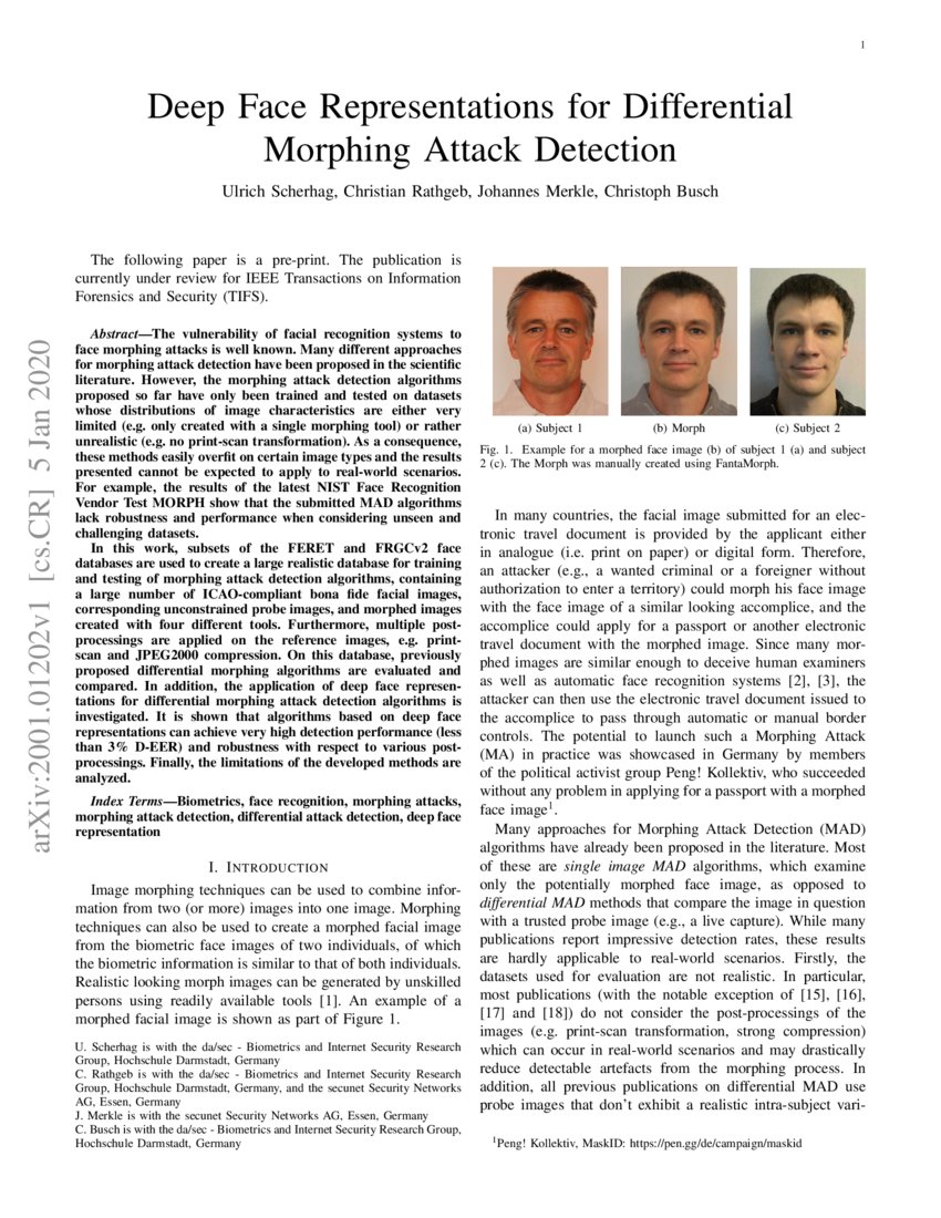 Deep Face Representations For Differential Morphing Attack Detection Deepai
