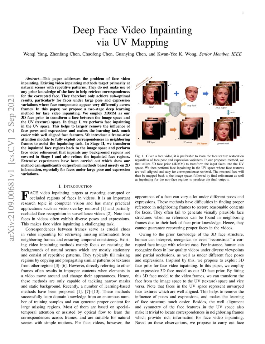 Deep Face Video Inpainting via UV Mapping | DeepAI