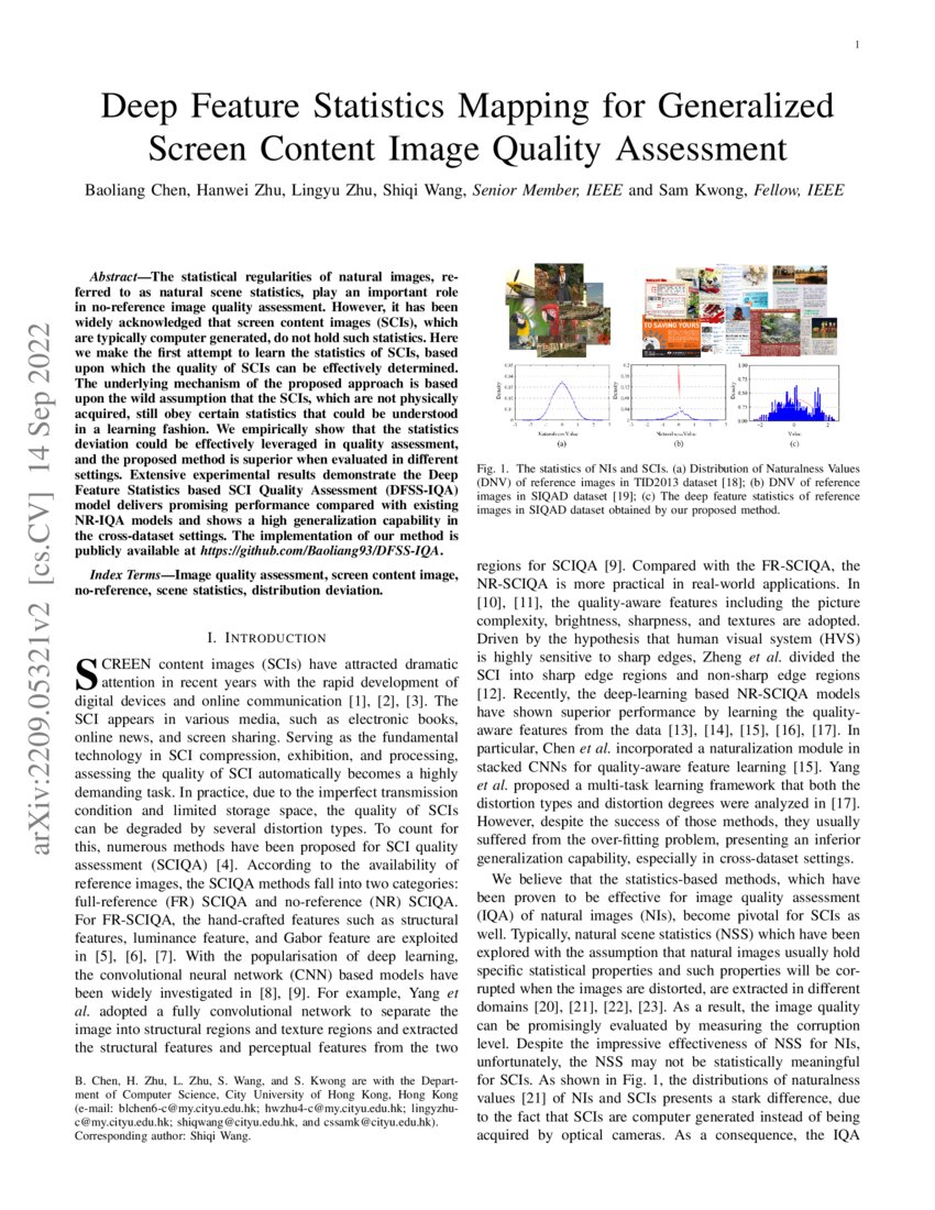 Deep Feature Statistics Mapping for Generalized Screen Content Image Quality Assessment | DeepAI