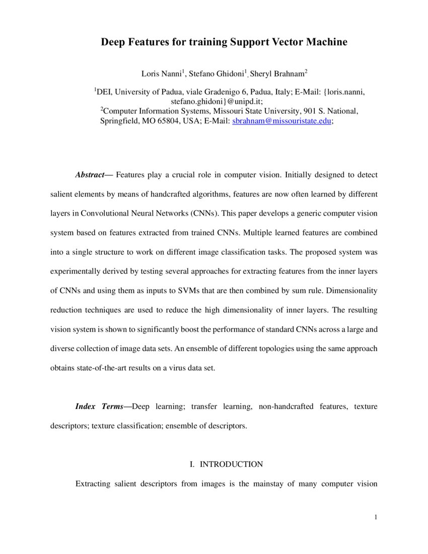 Deep Features for training Support Vector Machine | DeepAI