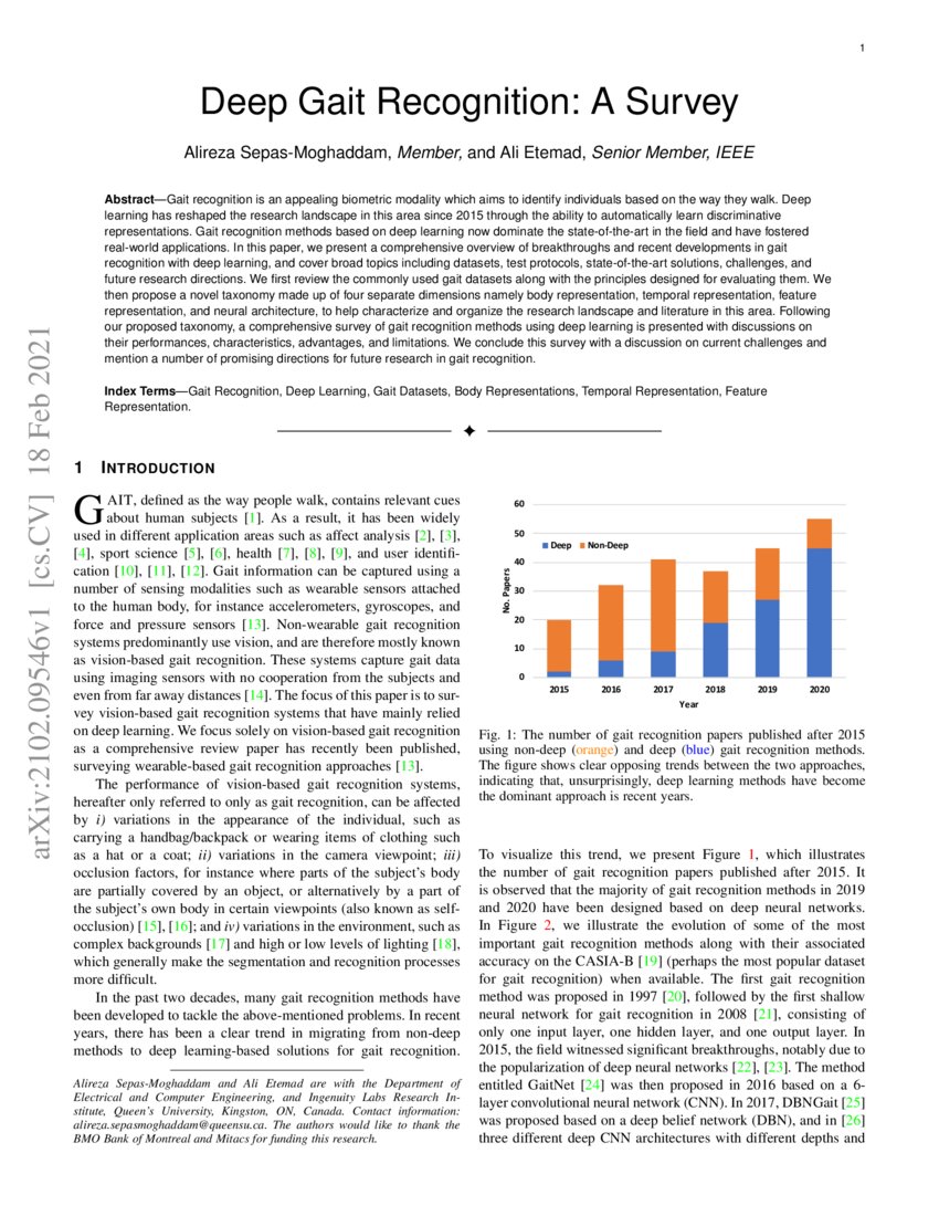 Deep Gait Recognition: A Survey | DeepAI