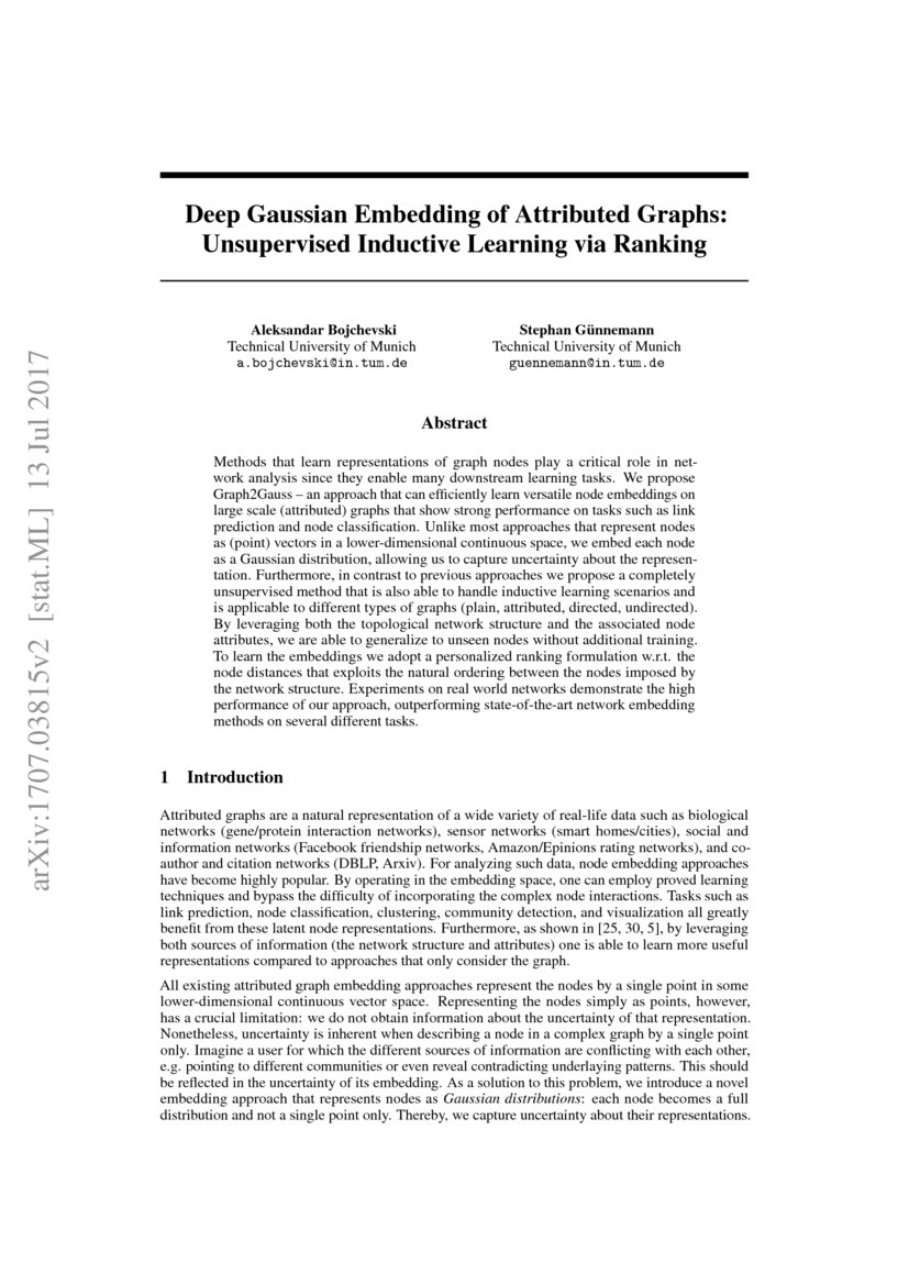 Deep Gaussian Embedding Of Graphs Unsupervised Inductive Learning Via Ranking Deepai