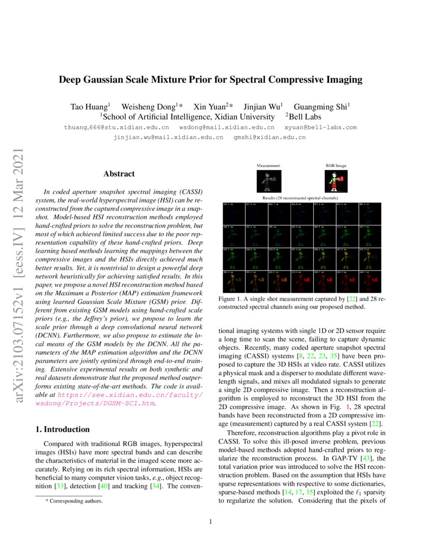 Deep Gaussian Scale Mixture Prior For Spectral Compressive Imaging Deepai
