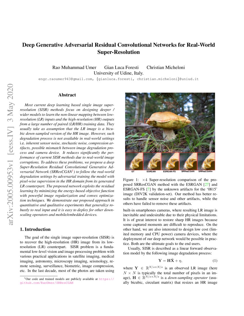 Deep Generative Adversarial Residual Convolutional Networks for Real-World Super-Resolution | DeepAI