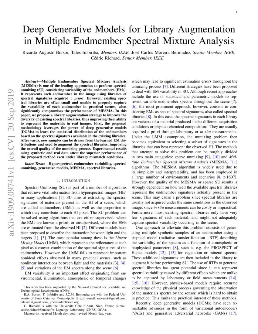 Deep Generative Models For Library Augmentation In Multiple Endmember Spectral Mixture Analysis