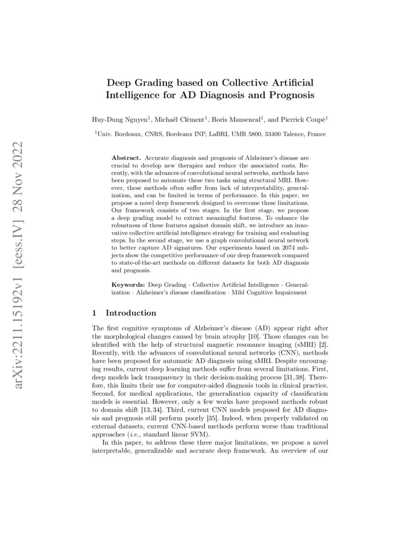 Deep Grading based on Collective Artificial Intelligence for AD Diagnosis and Prognosis | DeepAI