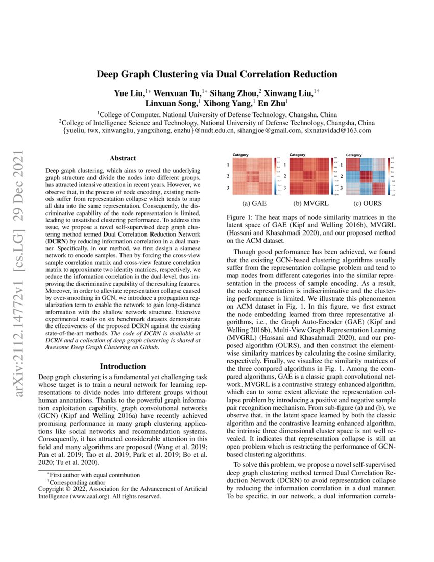 Deep Graph Clustering via Dual Correlation Reduction | DeepAI Deep Graph Clustering via Dual Correlation Reduction | DeepAI