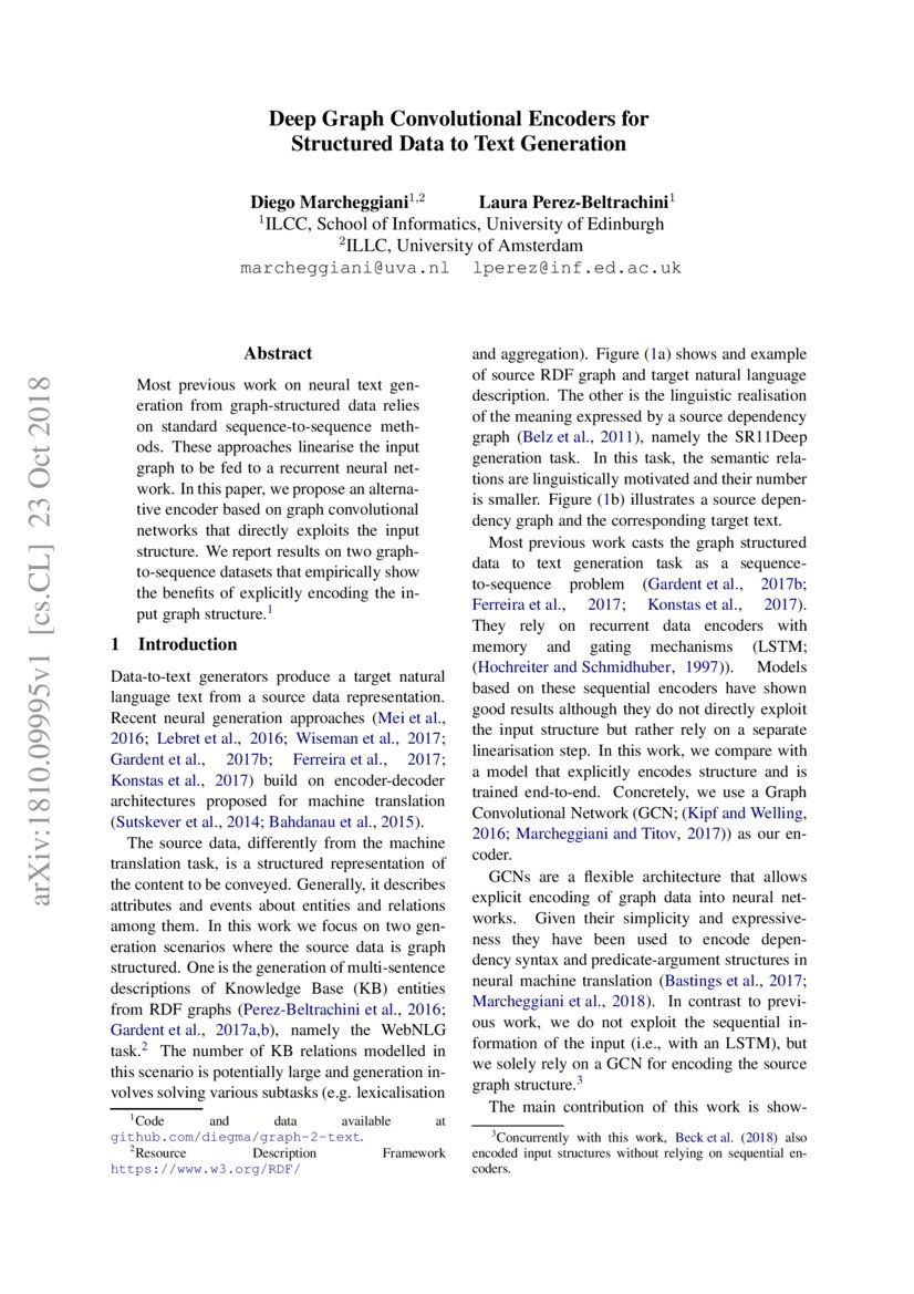 Deep Graph Convolutional Encoders For Structured Data To Text Generation Deepai 4689