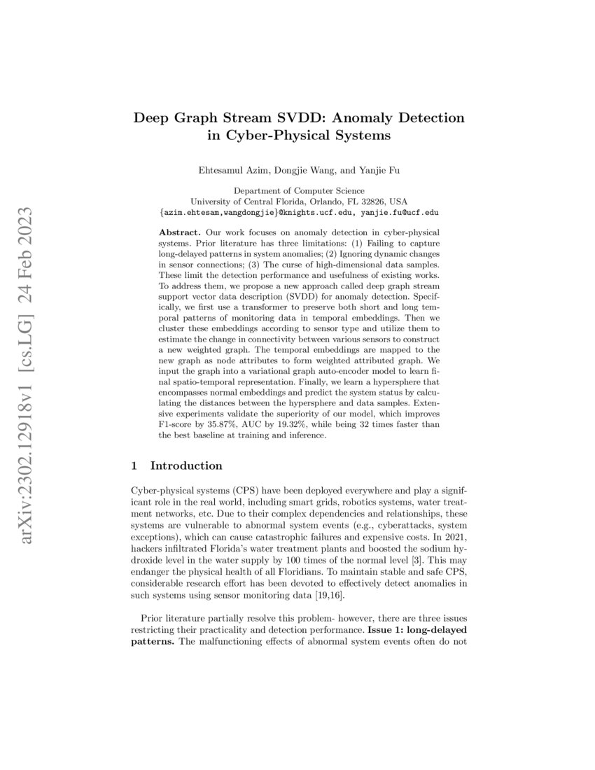 Deep Graph Stream Svdd Anomaly Detection In Cyber Physical Systems