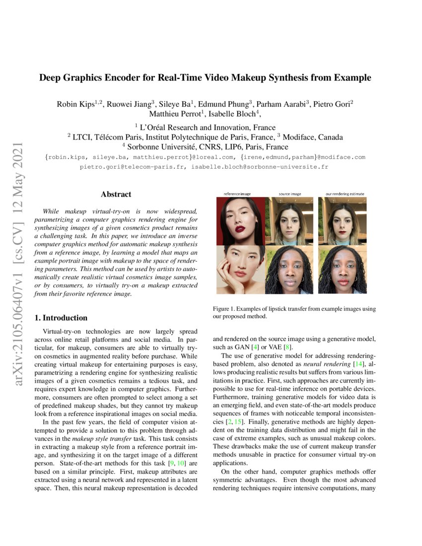 Deep Graphics Encoder for Real-Time Video Makeup Synthesis from Example ...