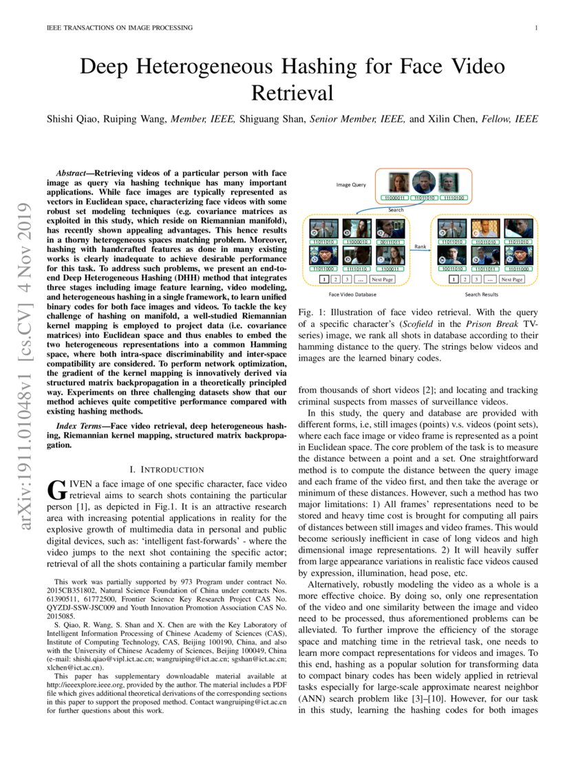 Deep Heterogeneous Hashing for Face Video Retrieval | DeepAI