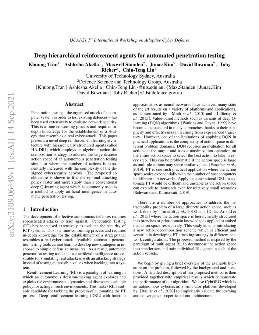Deep Hierarchical Reinforcement Agents For Automated Penetration