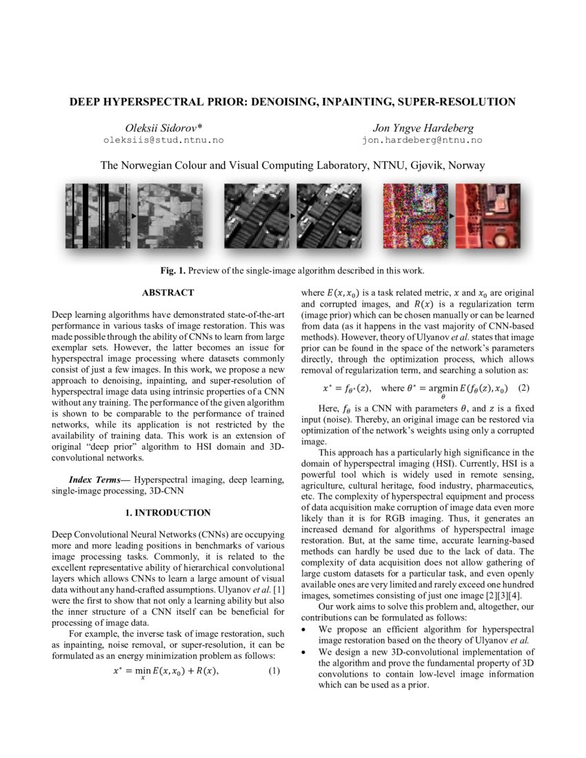 Deep Hyperspectral Prior: Denoising, Inpainting, Super-Resolution | DeepAI