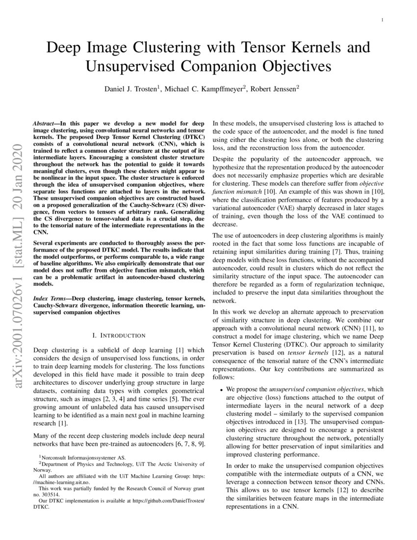 Deep Image Clustering with Tensor Kernels and Unsupervised Companion Objectives | DeepAI