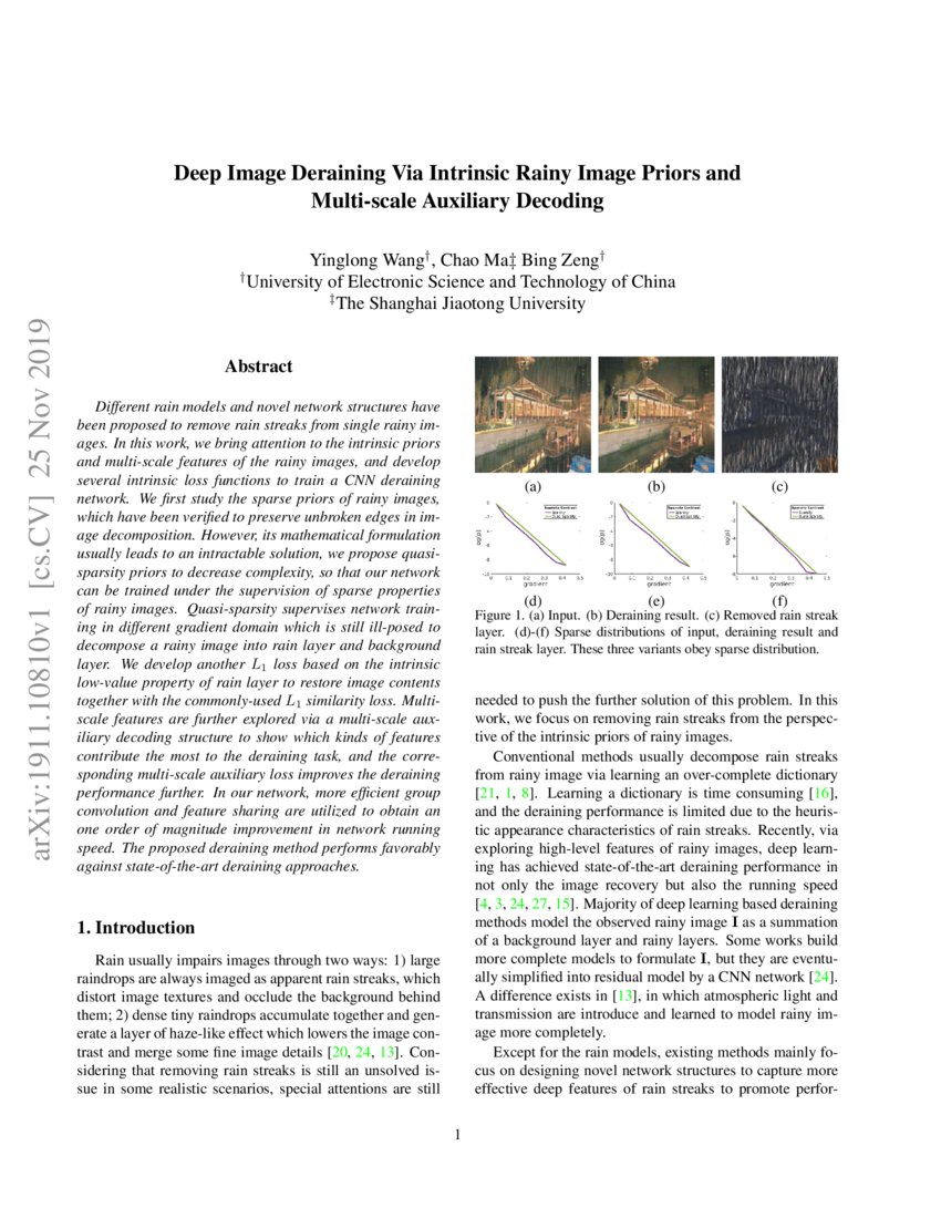 Deep Image Deraining Via Intrinsic Rainy Image Priors and Multi-scale ...