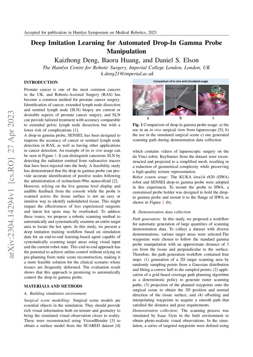 Deep Imitation Learning for Automated Drop-In Gamma Probe Manipulation ...