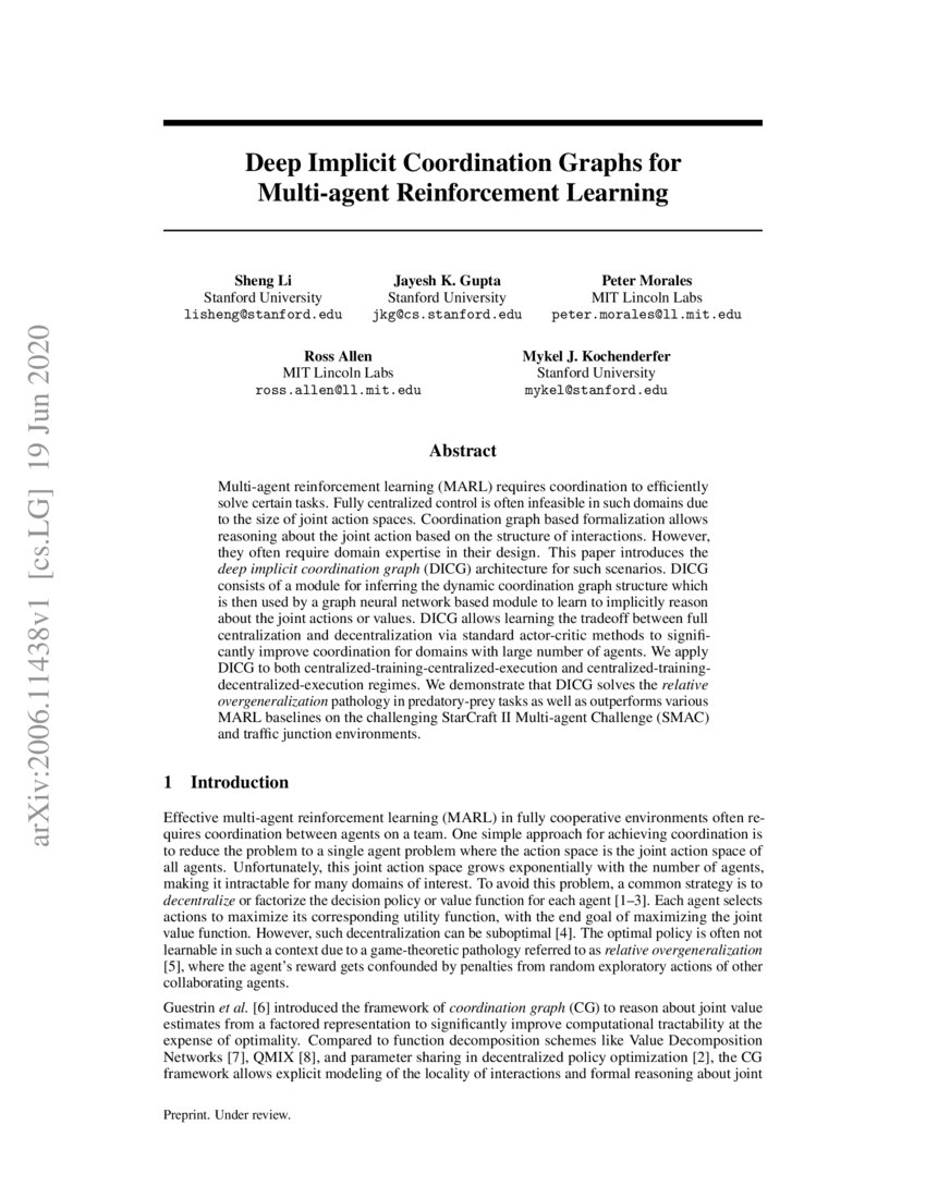 Deep Implicit Coordination Graphs for Multi-agent Reinforcement Learning | DeepAI