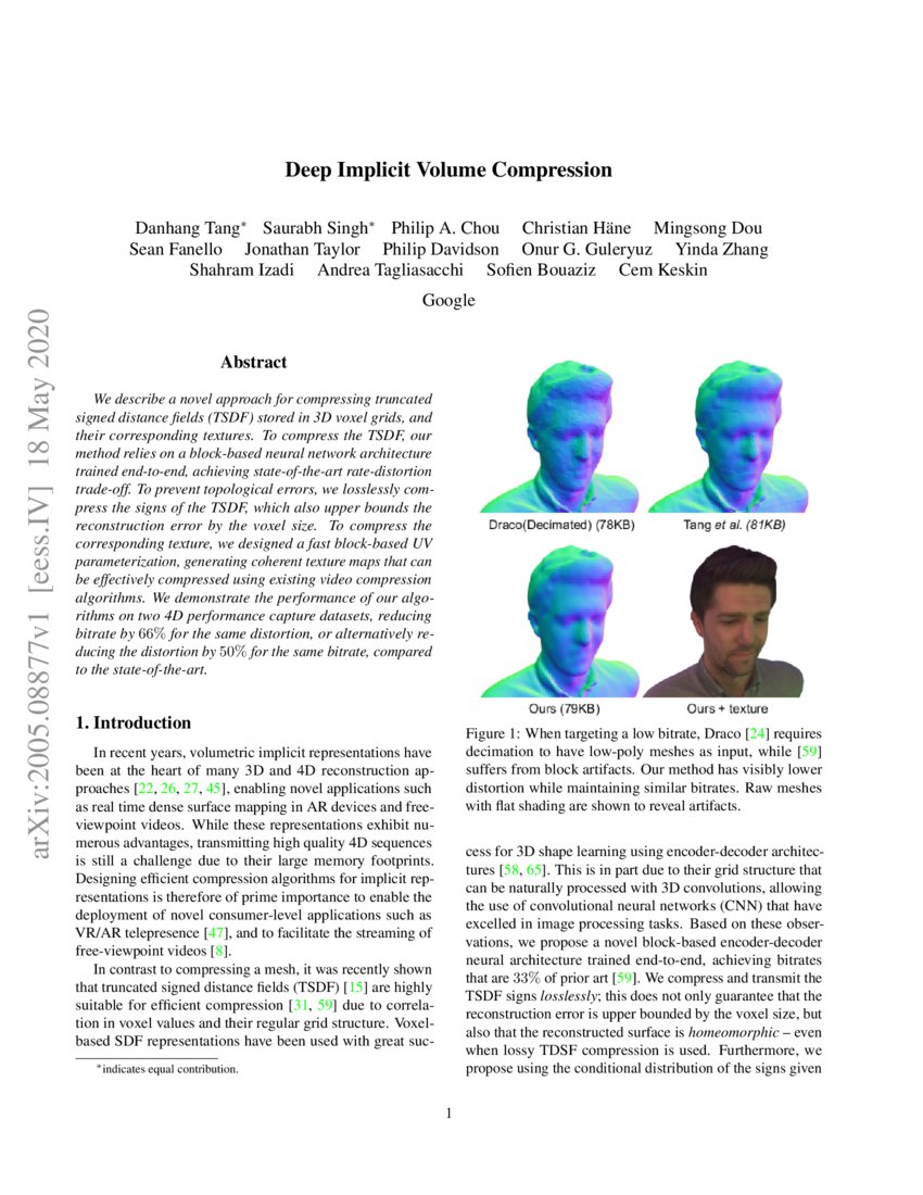 Deep Implicit Volume Compression | DeepAI