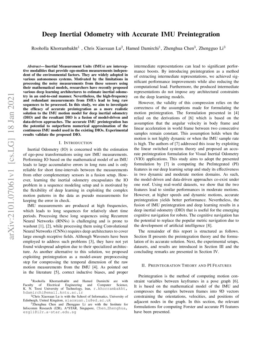 Deep Inertial Odometry with Accurate IMU Preintegration | DeepAI