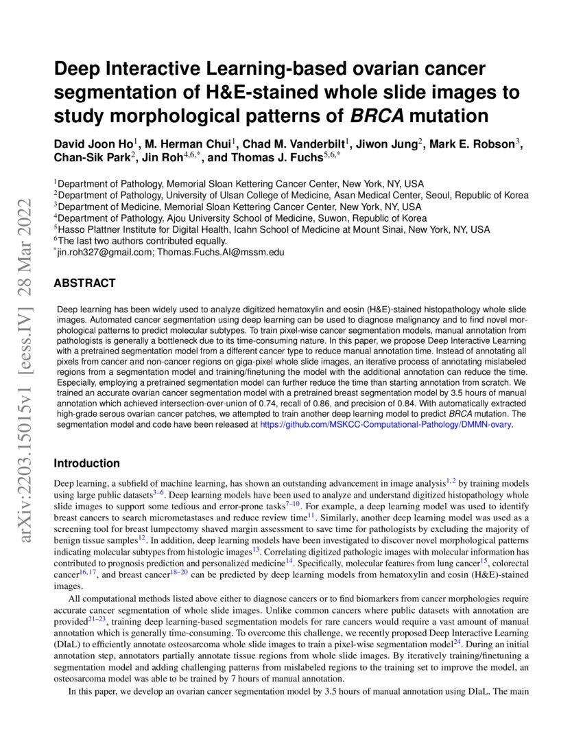 Deep Interactive Learning-based ovarian cancer segmentation of H E ...