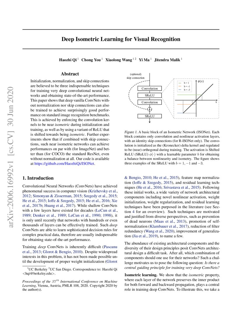 Deep Isometric Learning for Visual Recognition | DeepAI