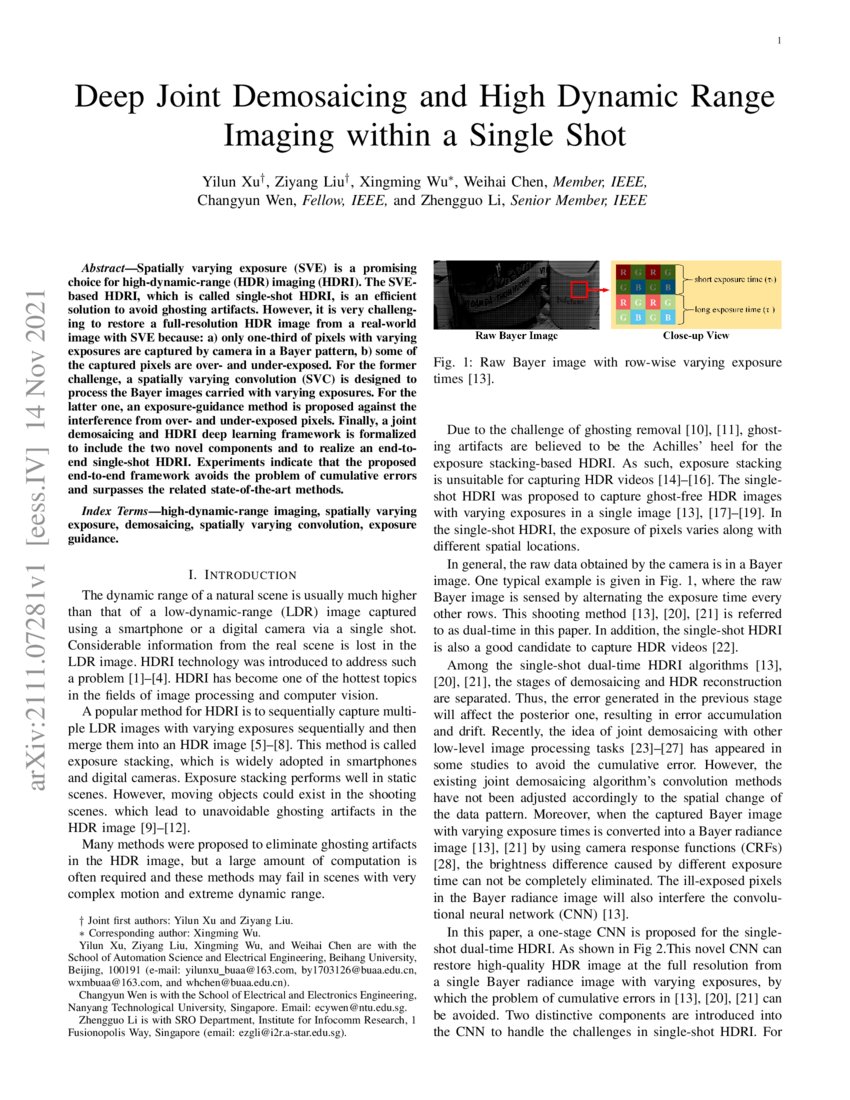 Deep Joint Demosaicing and High Dynamic Range Imaging within a Single Shot | DeepAI
