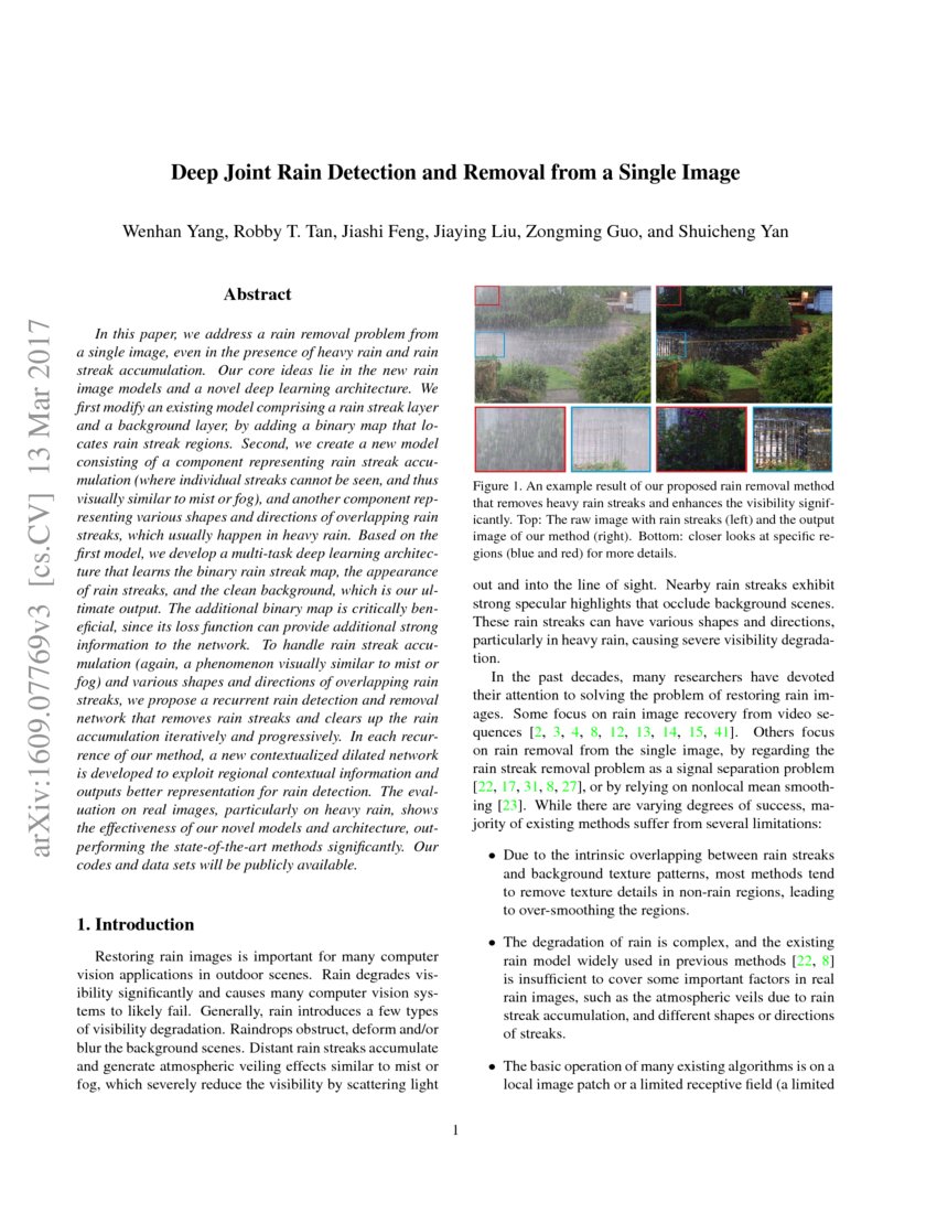 Deep Joint Rain Detection and Removal from a Single Image | DeepAI