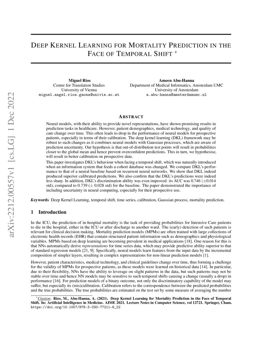 Deep Kernel Learning For Mortality Prediction In The Face Of Temporal Shift Deepai