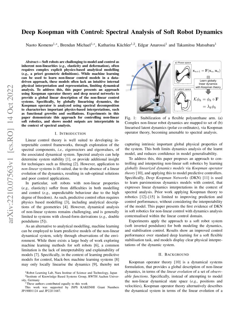 Deep Koopman With Control Spectral Analysis Of Soft Robot Dynamics