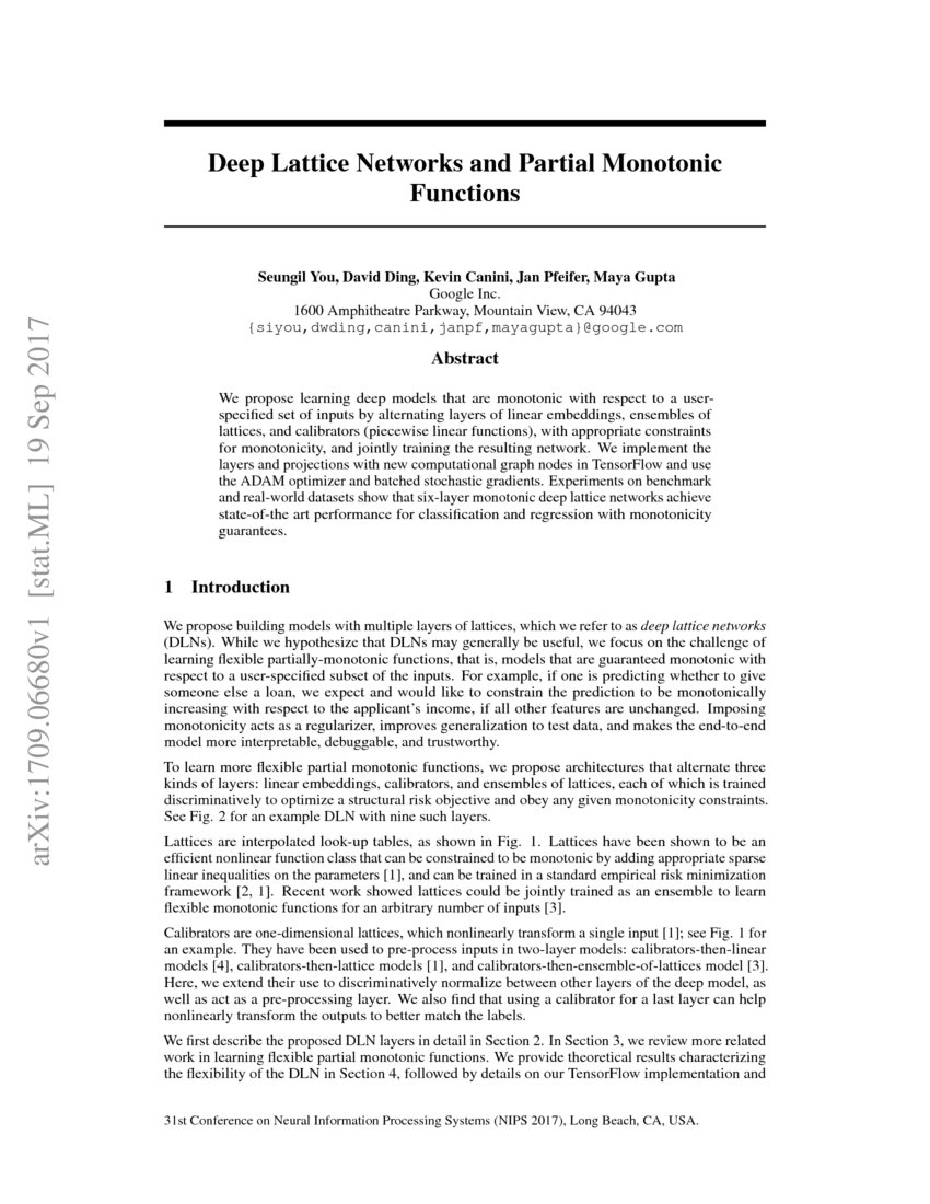 Deep Lattice Networks And Partial Monotonic Functions Deepai