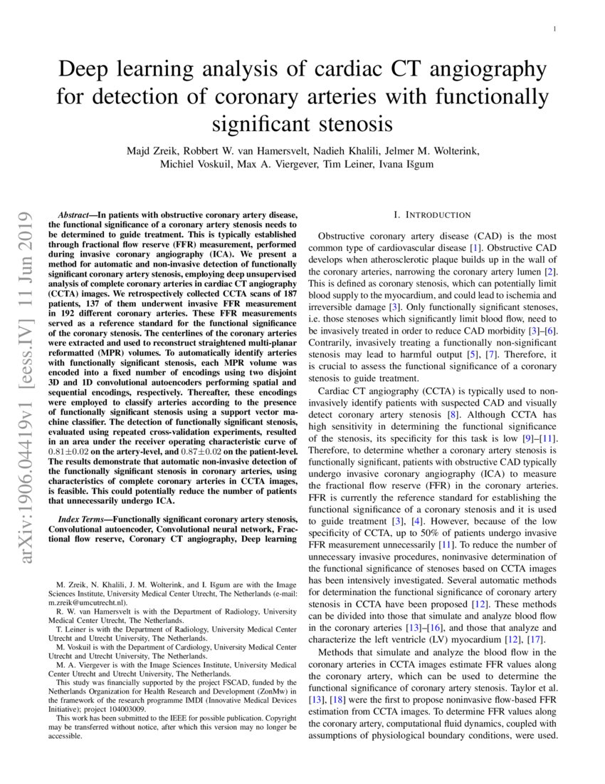 Deep learning analysis of cardiac CT angiography for detection of ...