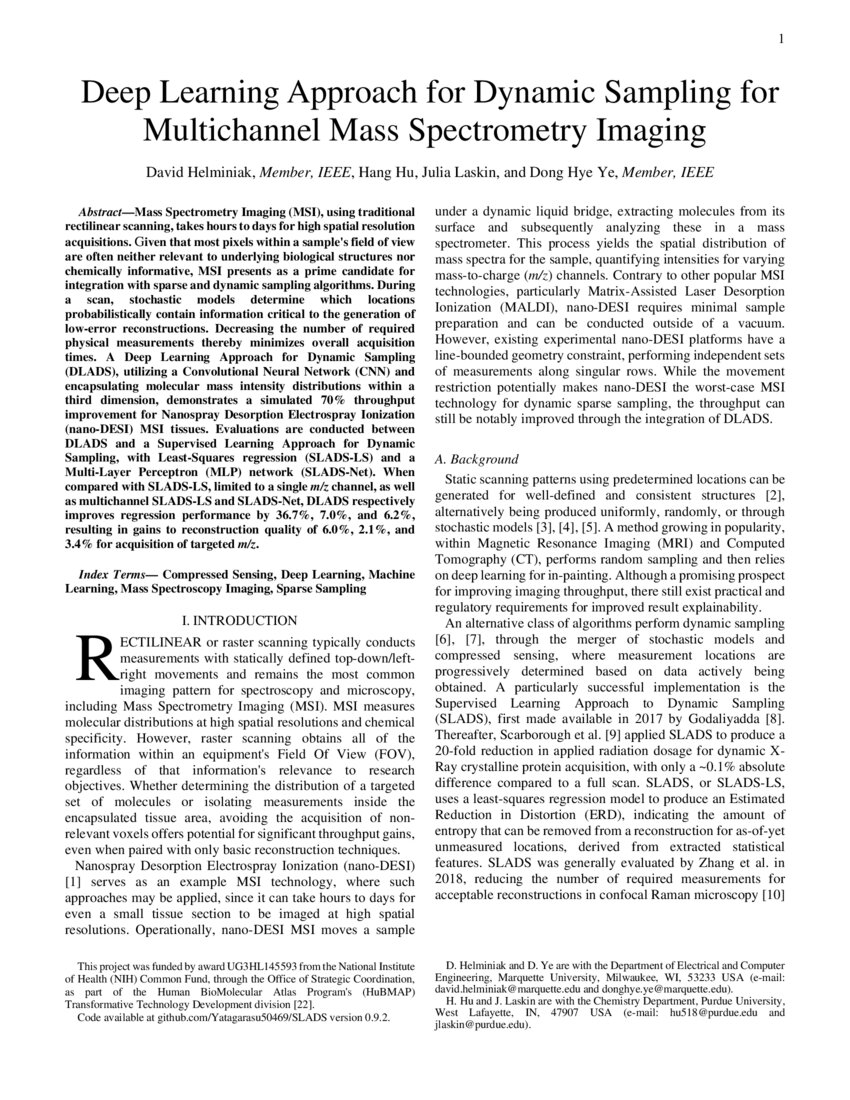 Deep Learning Approach for Dynamic Sampling for Multichannel Mass Spectrometry Imaging | DeepAI