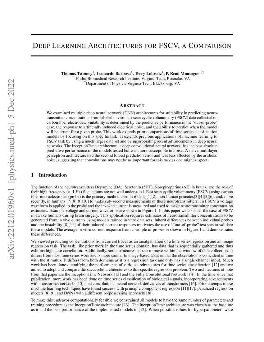 Deep Learning Architectures for FSCV, a Comparison | DeepAI Deep Learning Architectures for FSCV, a Comparison | DeepAI